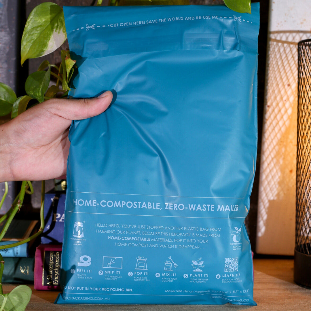 Home Compostable Teal Green Shipping Mailers | Hero Packaging