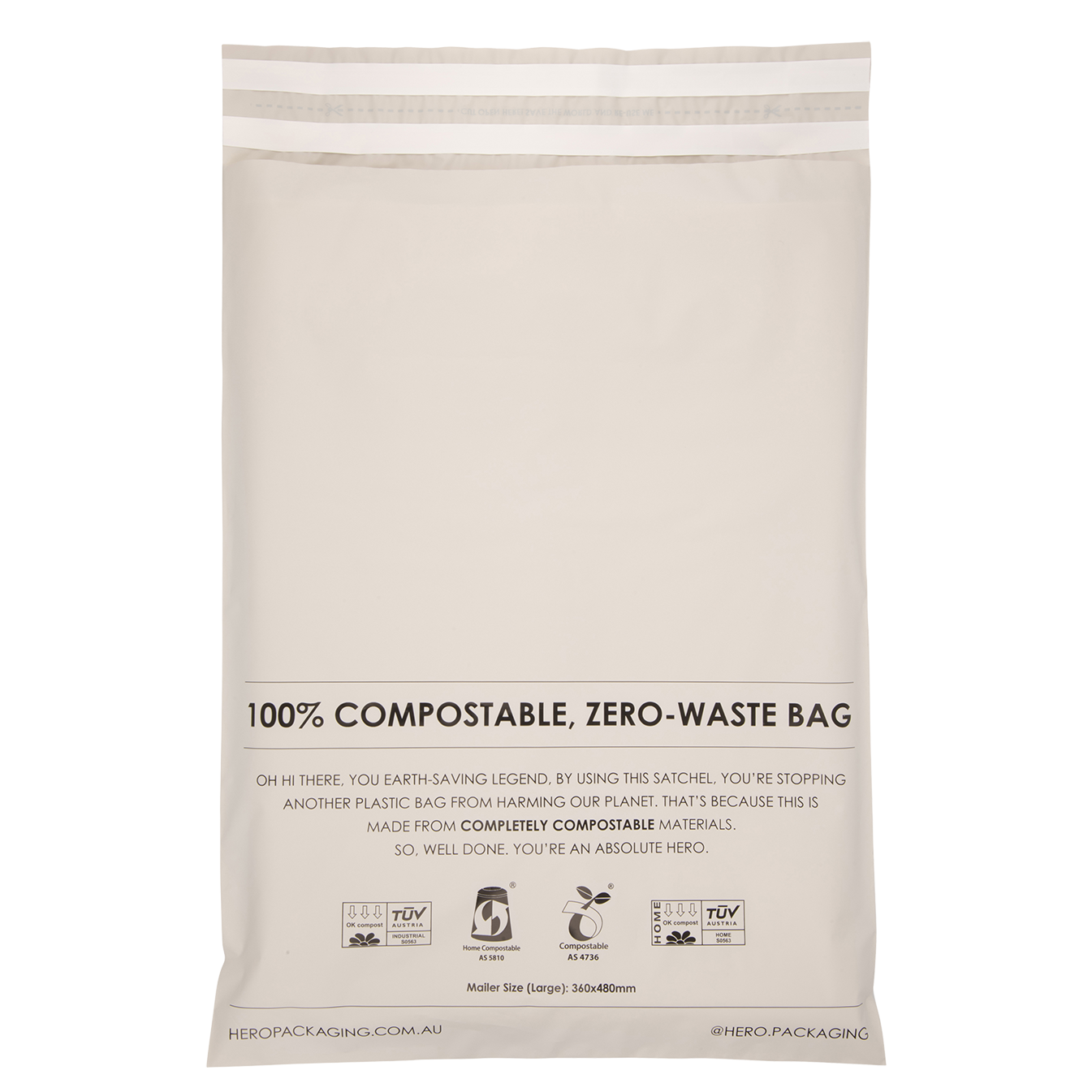 Home Compostable White & Grey Shipping Mailers | Hero Packaging