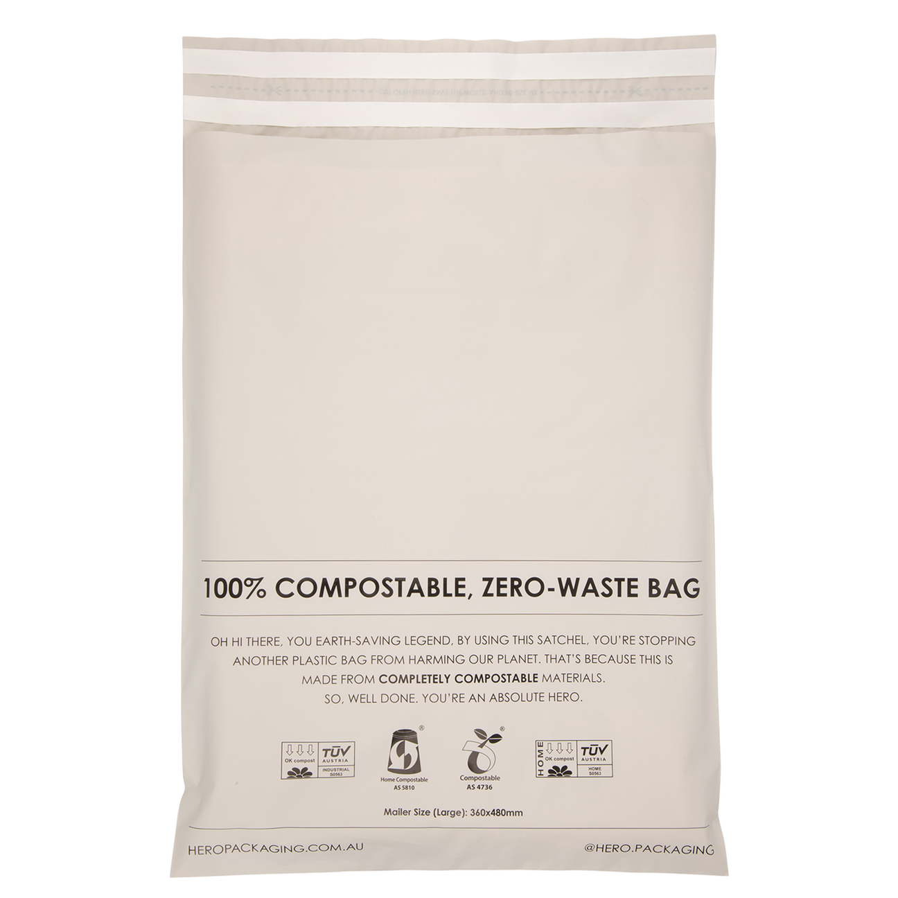Home Compostable White & Grey Shipping Mailers | Hero Packaging