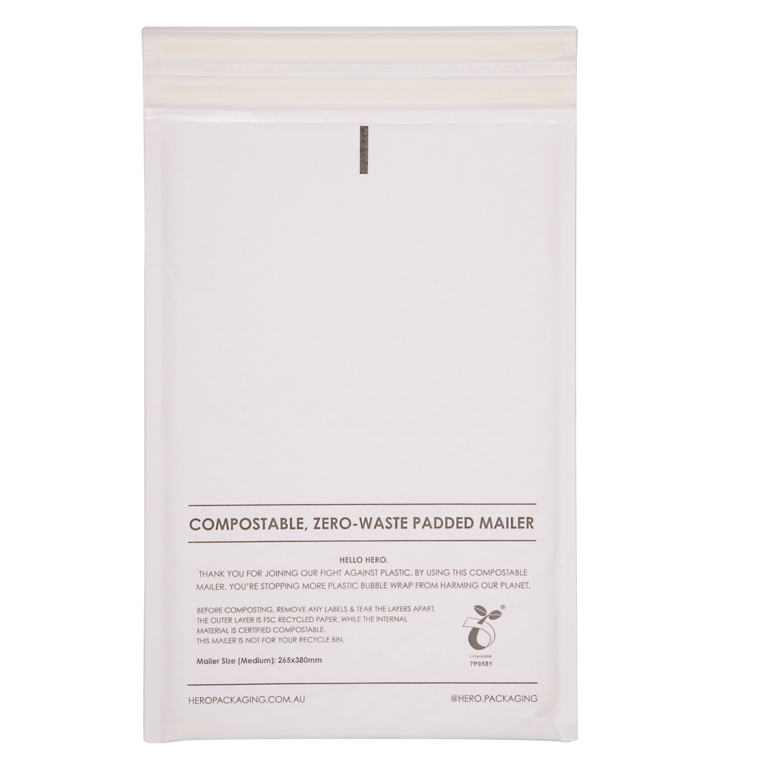 Shop White Compostable Padded & Bubble Mailers | Hero Packaging